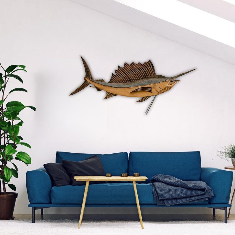 Handcrafted Wooden Sailfish Sculpture | Reclaimed Wood Ocean Wall Art ...