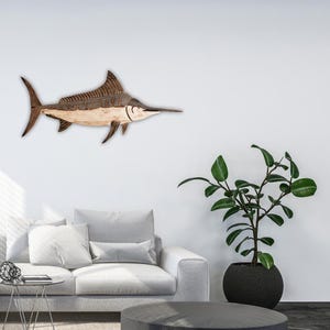 Handcrafted Wooden Swordfish Sculpture | Reclaimed Wood Ocean Decor ...