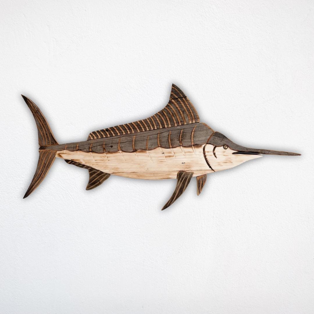 Handcrafted Wooden Swordfish Sculpture | Reclaimed Wood Ocean Decor ...