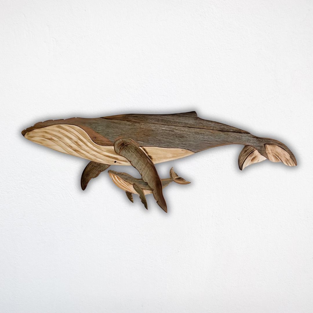 Reclaimed Wood Whale and Calf Sculpture: Coastal Wall Art - Etsy