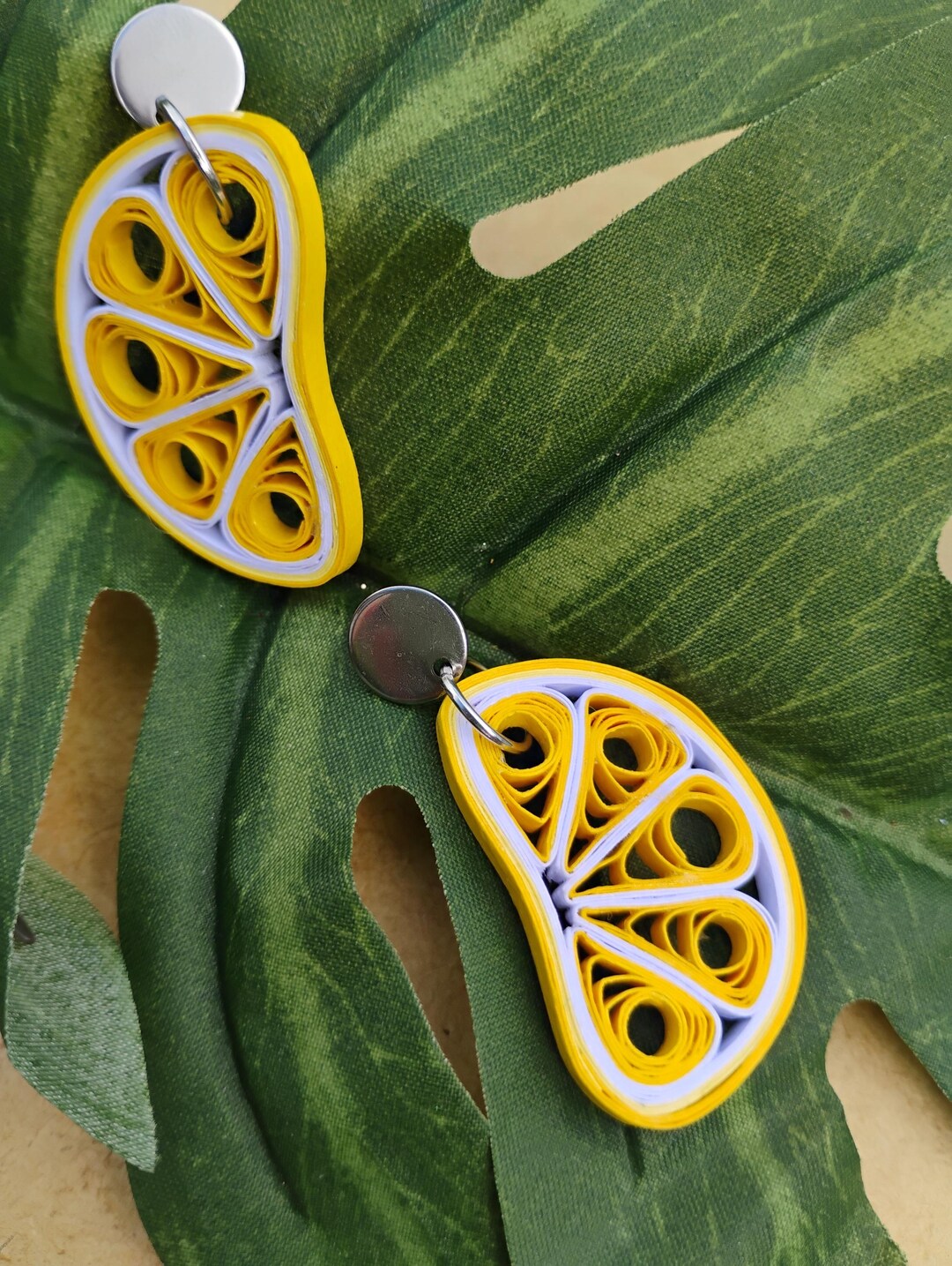 Yellow Half Lemon Citrus Paper Quilled Summery Earrings- Lightweight ...