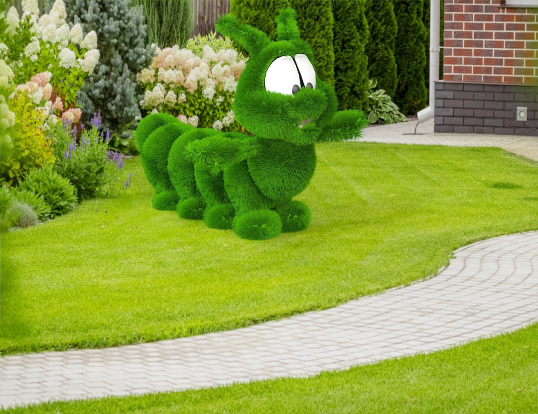 Outdoor Cartoon Caterpillar Topiary Green Figures Covered in Artificial ...