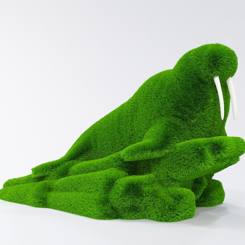 Outdoor Animal Walrus Topiary Green Figures Covered in Artificial Grass Landscaping Sculpture ...