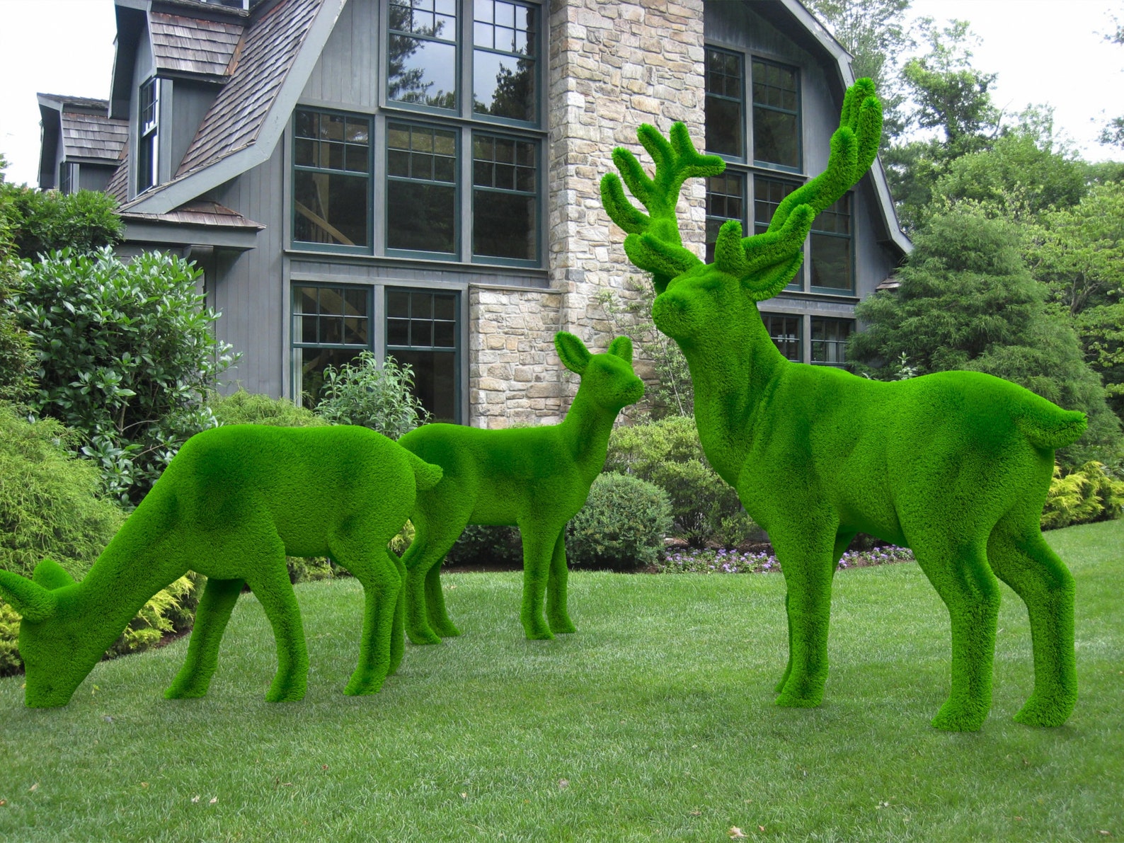 Outdoor Animal Deer Topiary Green Figures Covered in Artificial Grass ...