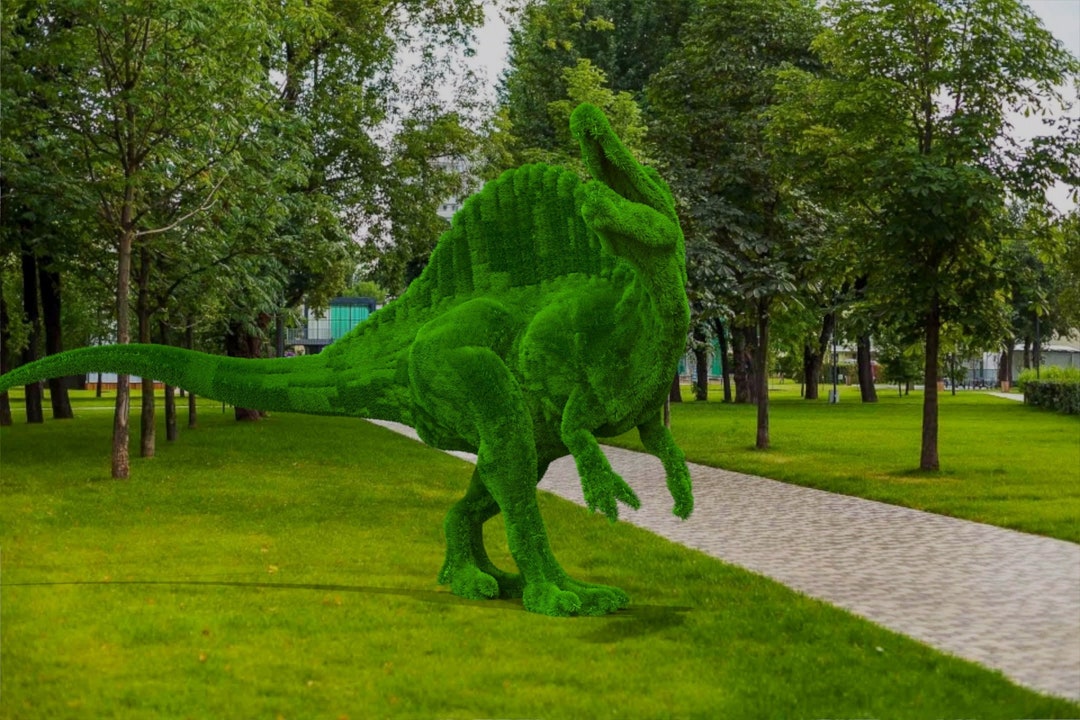 Outdoor Dinosaur Spinosaurus Topiary Green Figures Landscaping Sculpture Covered in Artificial ...