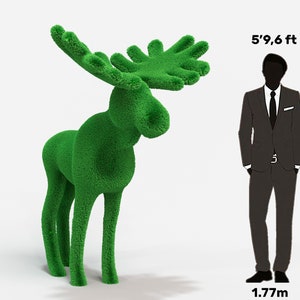 Outdoor Moose Topiary Green Figures Covered in Artificial Grass Landscaping Sculpture Great for ...
