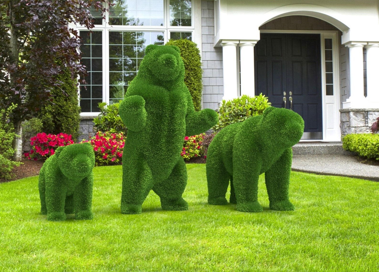Outdoor Animal Bears Three Variants Topiary Green Figures Covered in ...