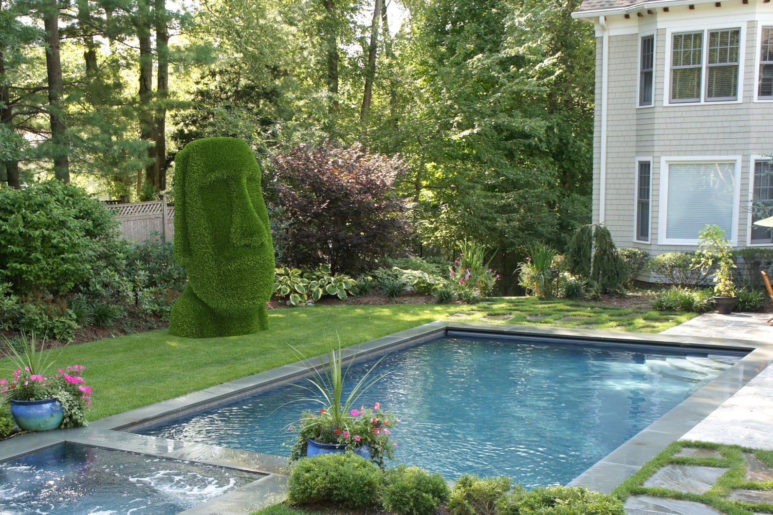 Outdoor Idol Moai Topiary Green Figures Covered in Artificial Grass ...