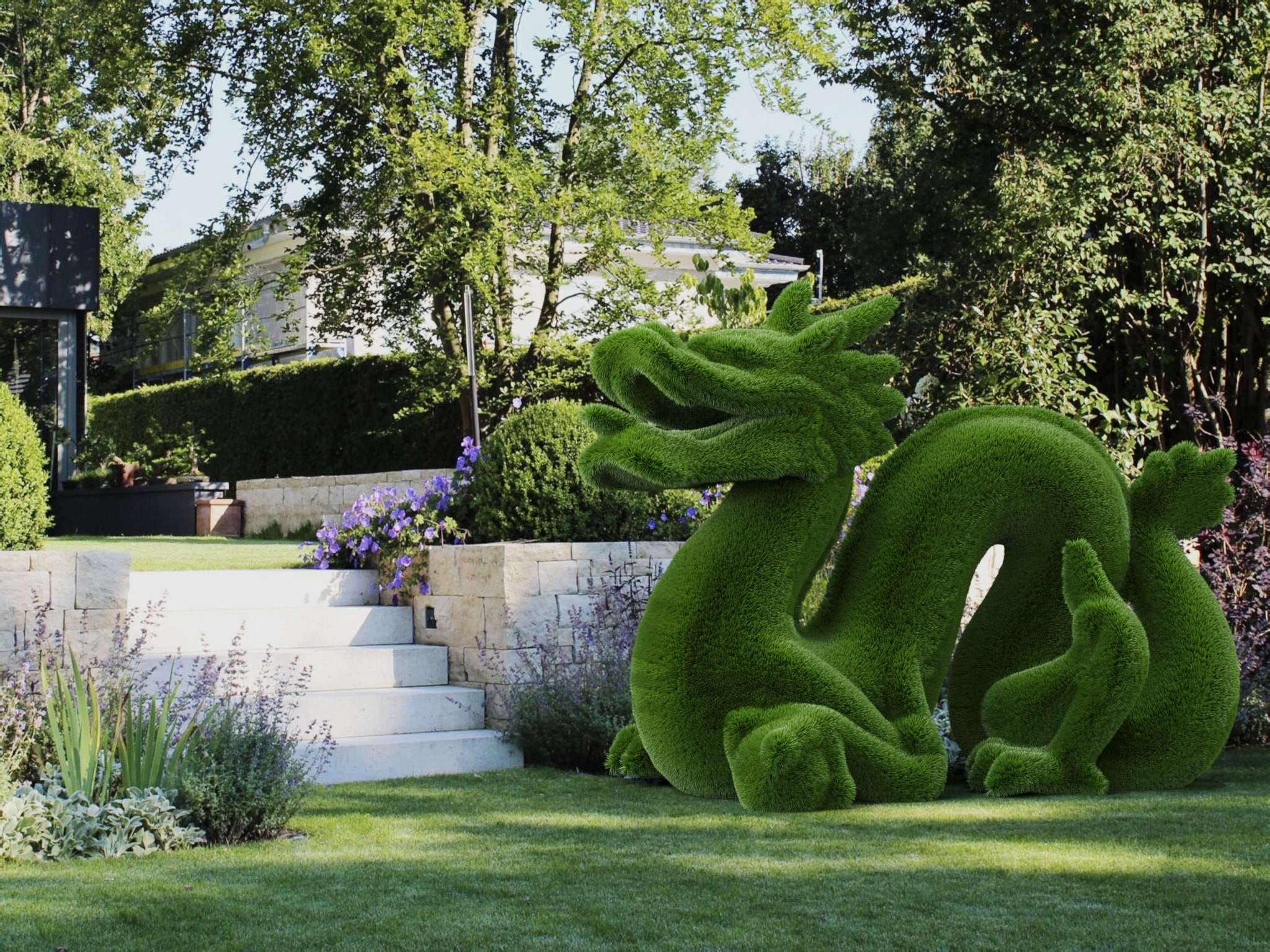 Outdoor Chinese Dragon Topiary Green Figures Covered in Artificial ...