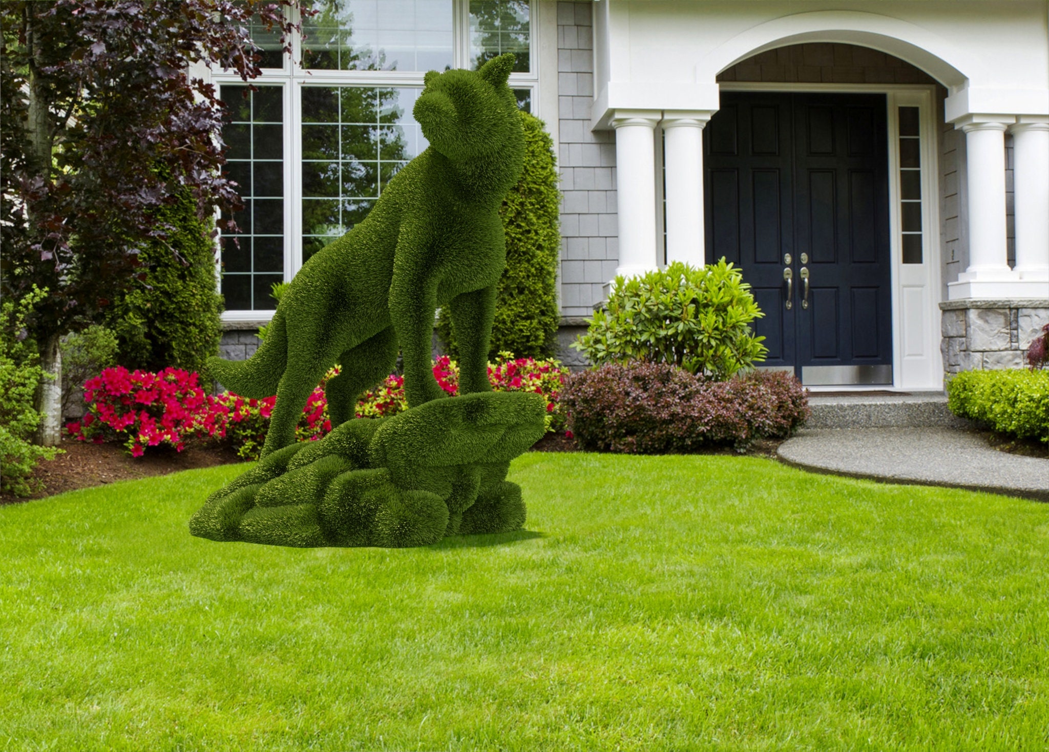 Wolf Howling and Turned Head Topiary Sculpture Outdoor Artificial Grass ...