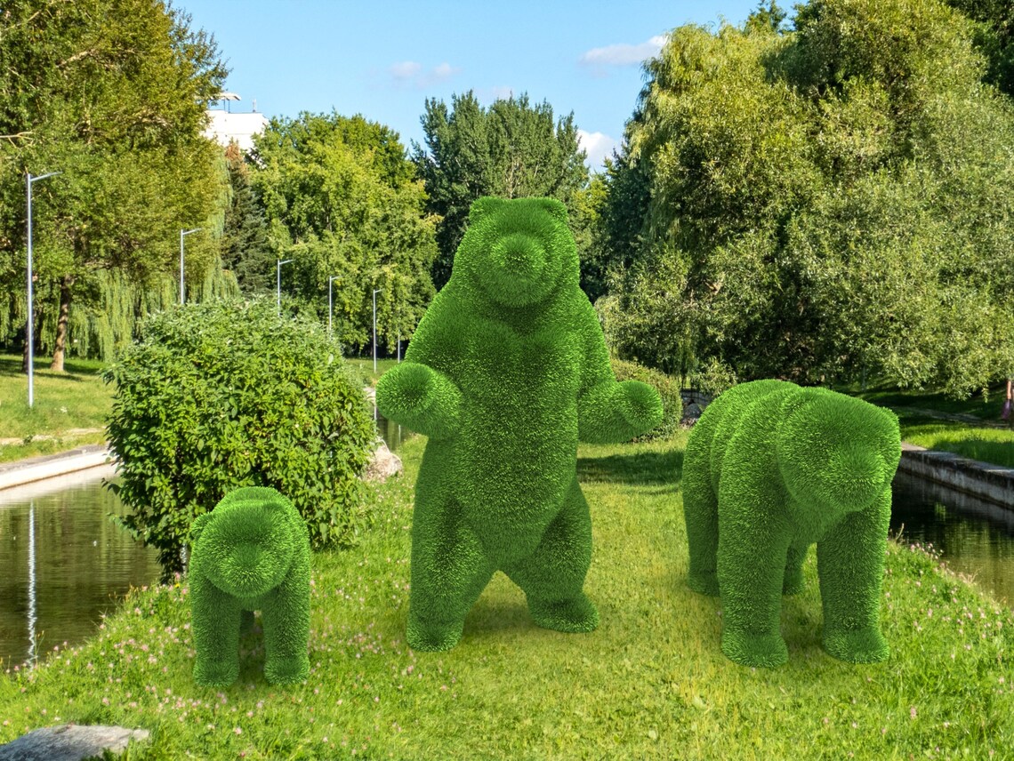 Outdoor Animal Bears Three Variants Topiary Green Figures Covered in ...