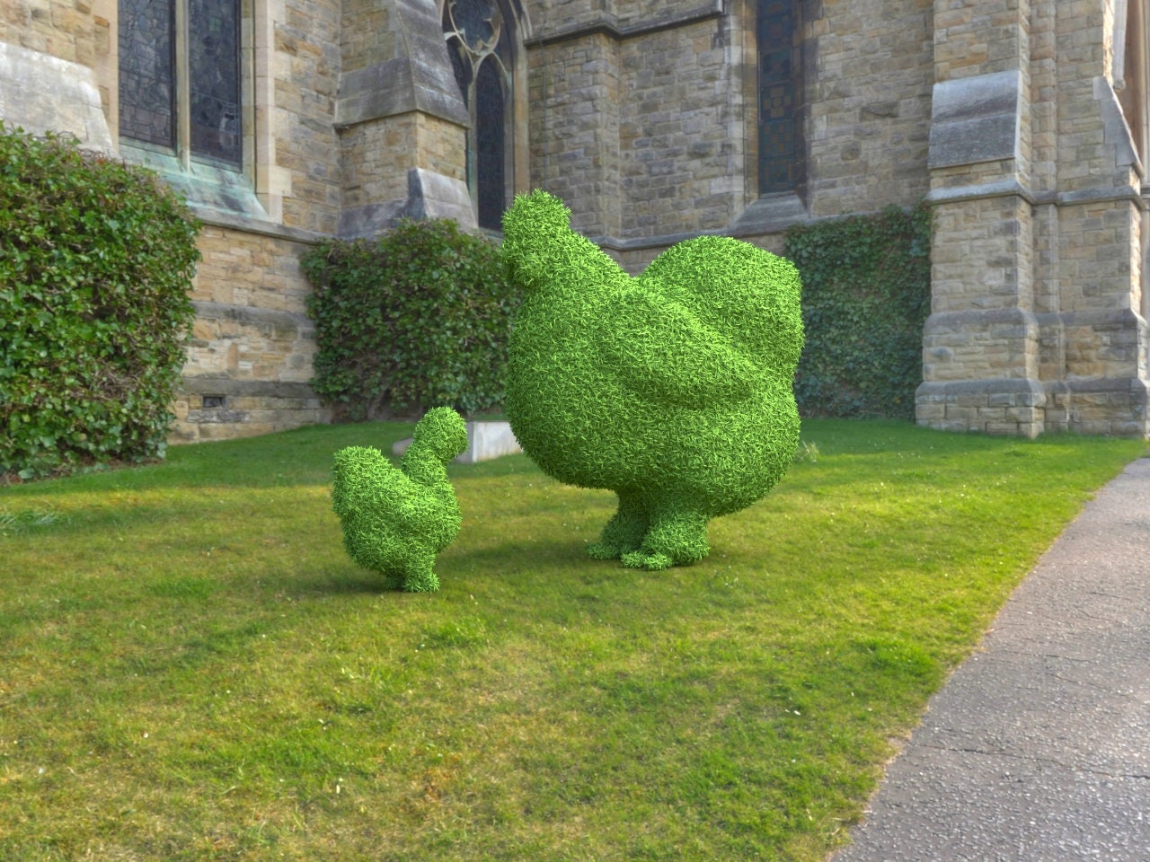 Outdoor Animal Chickens Topiary Green Figures Covered in Artificial ...