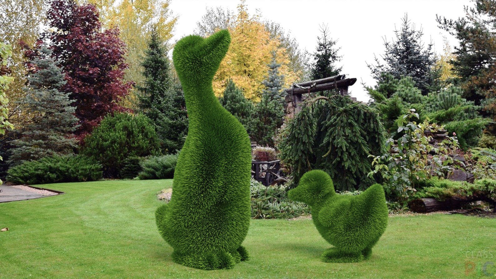 Duck and Duckling Garden and Yard Decoration Topiary: Faux Grass Green ...