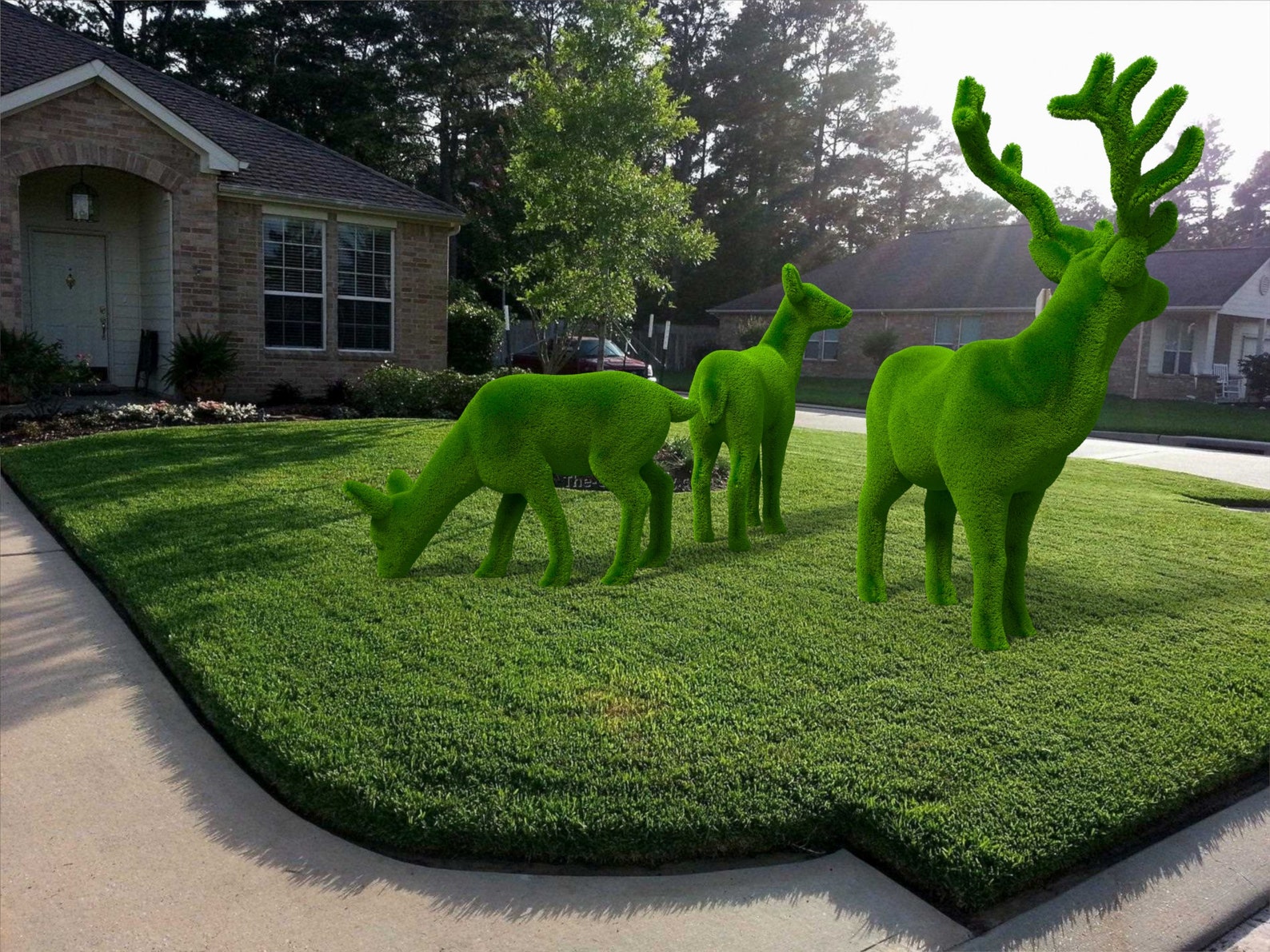 Outdoor Animal Deer Topiary Green Figures Covered in Artificial Grass ...