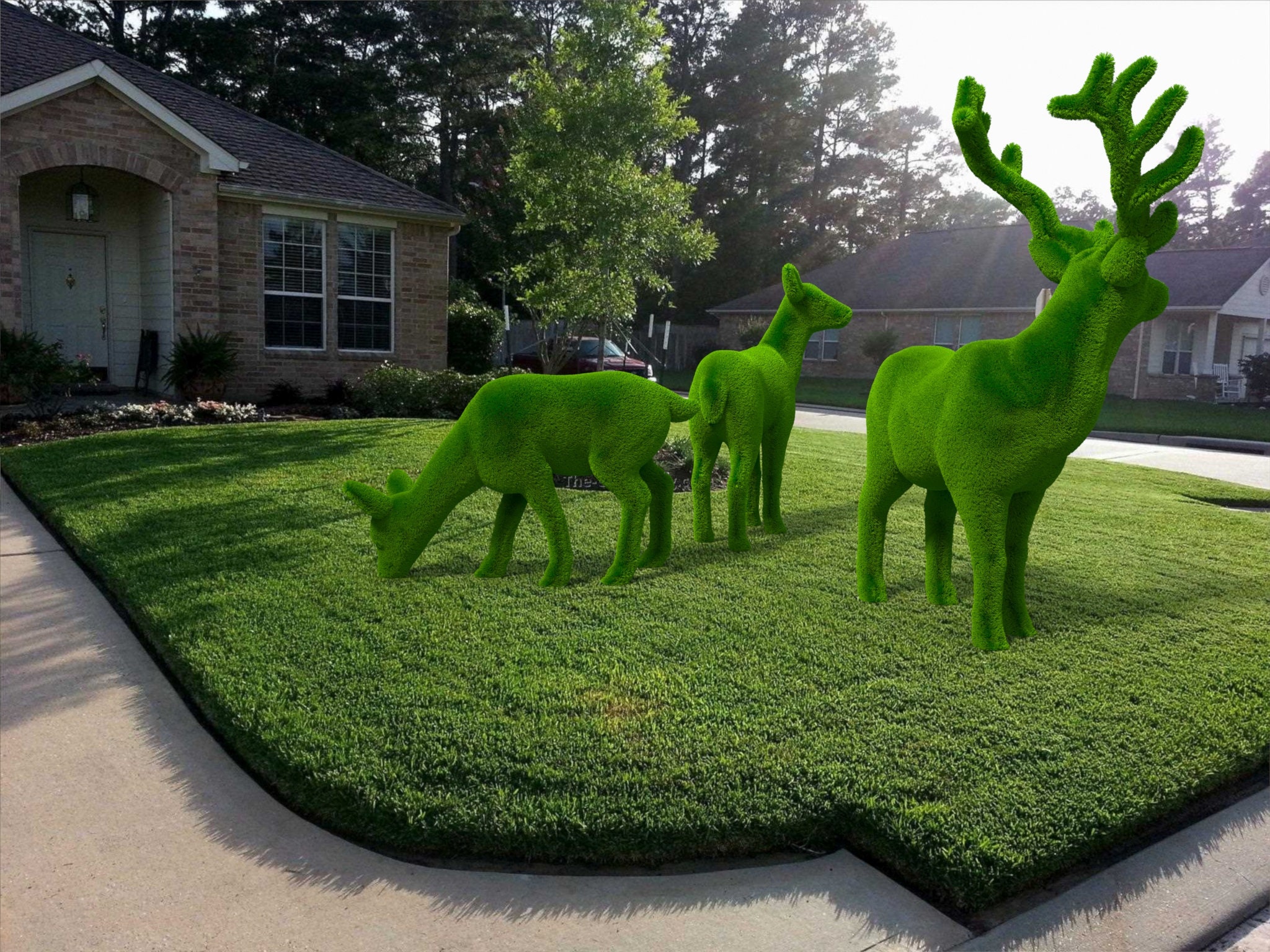 Outdoor Animal Deer Topiary Green Figures Covered in Artificial Grass ...
