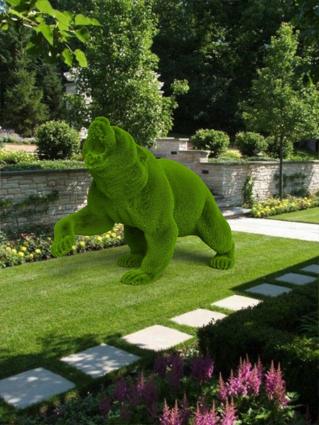 Outdoor Angry Big Bear Topiary Grizzly Roar Green Figures Covered in ...