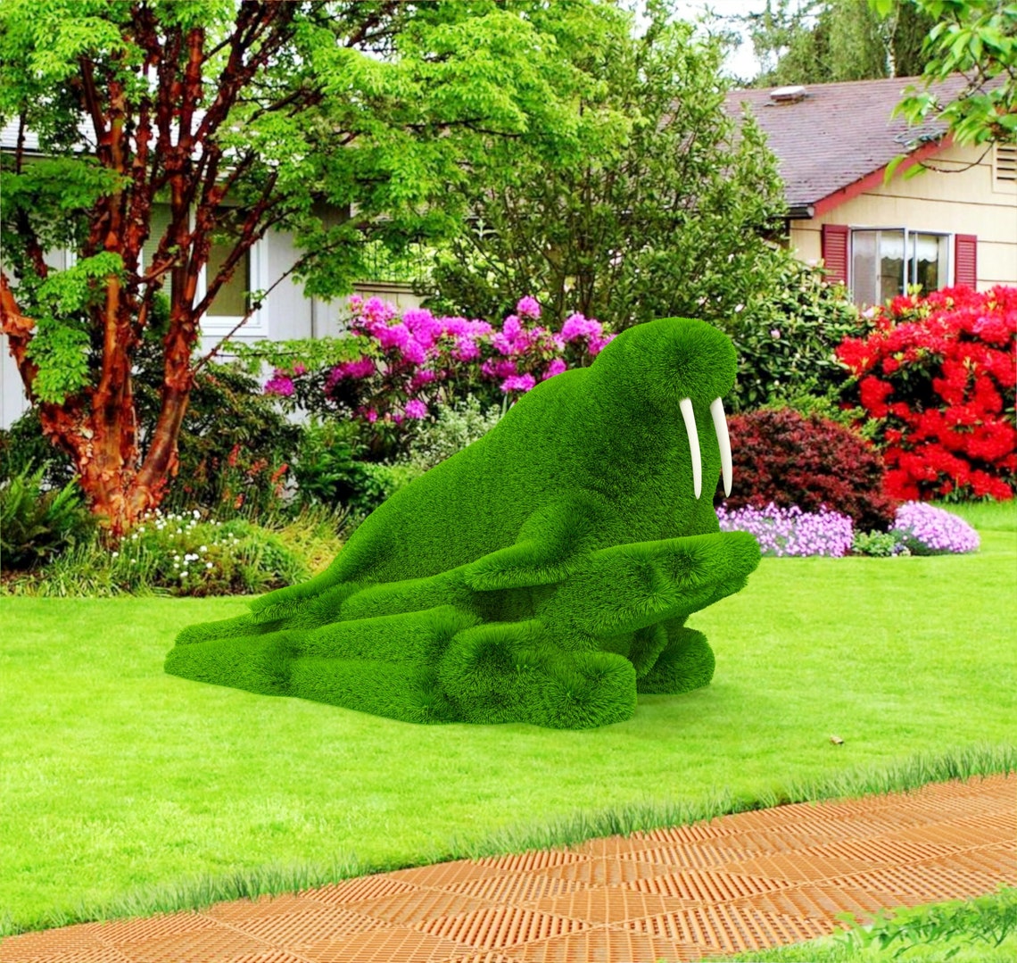Outdoor Animal Walrus Topiary Green Figures Covered in Artificial Grass ...