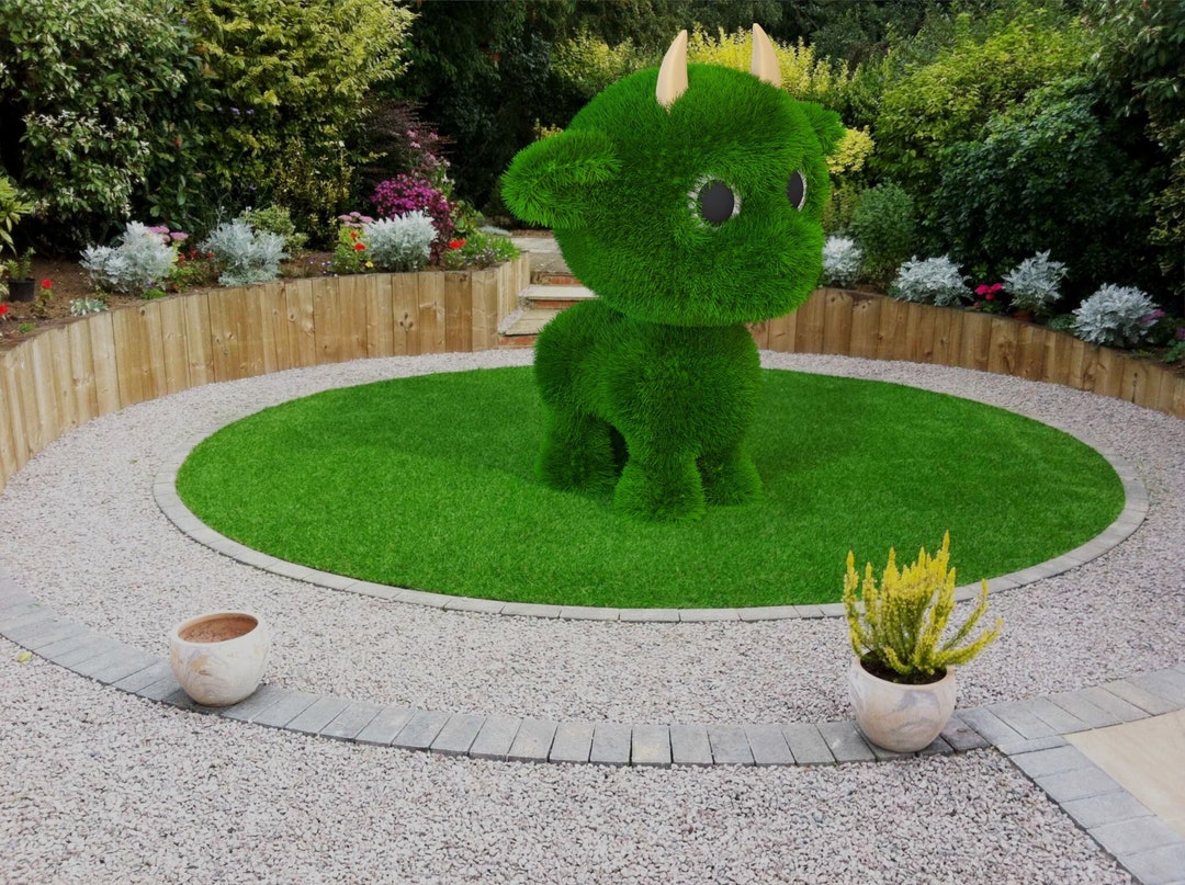 Outdoor Cartoon Goat Topiary Green Figures Covered in Artificial Grass ...