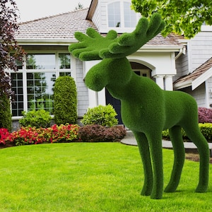 Outdoor Moose Topiary Green Figures Covered in Artificial Grass Landscaping Sculpture Great for ...