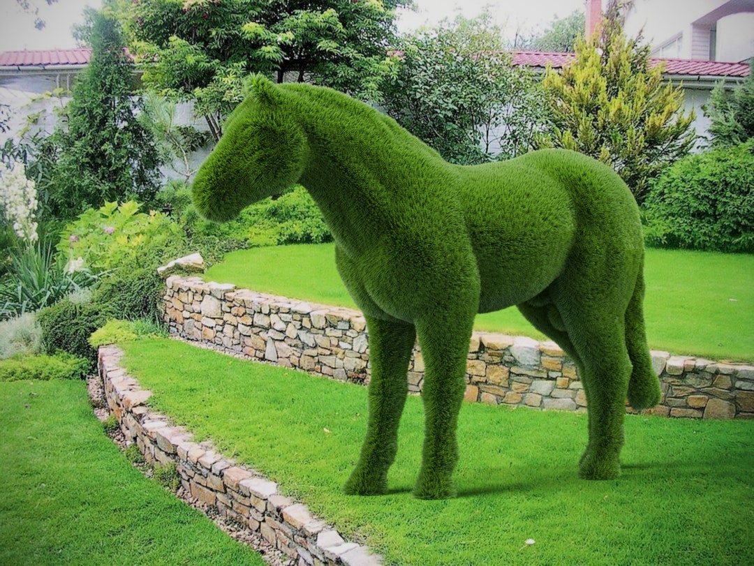 Outdoor Horse Topiary Green Figures Covered in Artificial Grass Landscaping Sculpture Great for ...