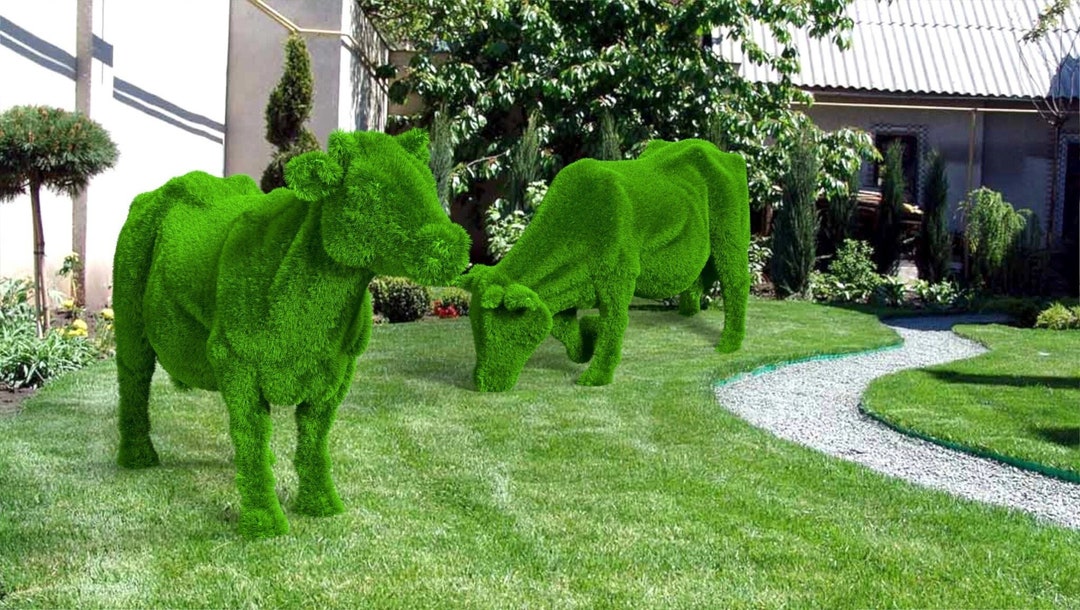 Outdoor Cows Topiary Green Figures Covered in Artificial Grass ...