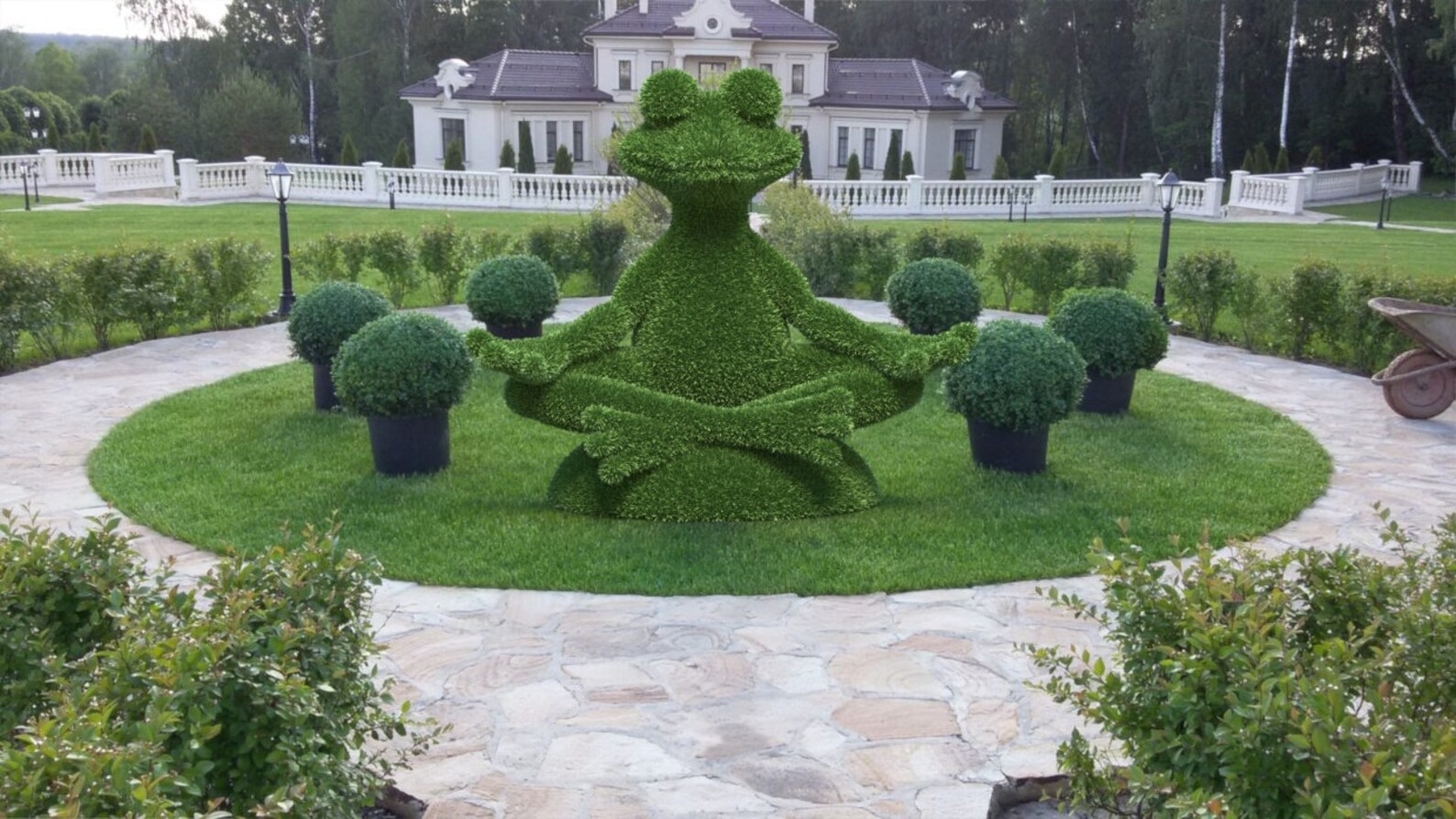Outdoor Animal Sitting Yoga Frog Topiary Green Figures 67” Covered in ...