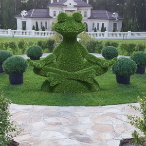 Outdoor Animal Sitting Yoga Frog Topiary Green Figures 67” Covered in ...