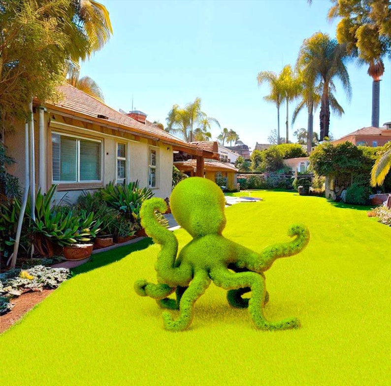Outdoor Octopus Topiary Green Figures Covered in Artificial Grass ...