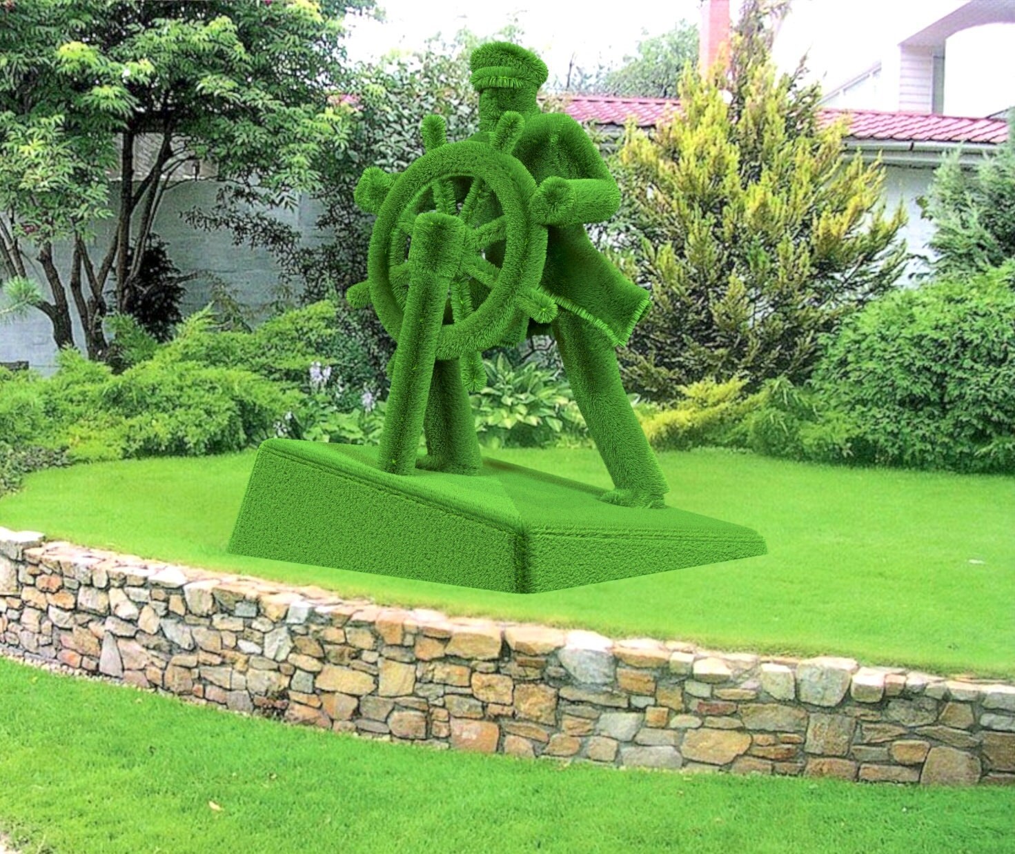 Outdoor Captain Topiary Green Figures Covered in Artificial Grass Landscaping Sculpture Great ...
