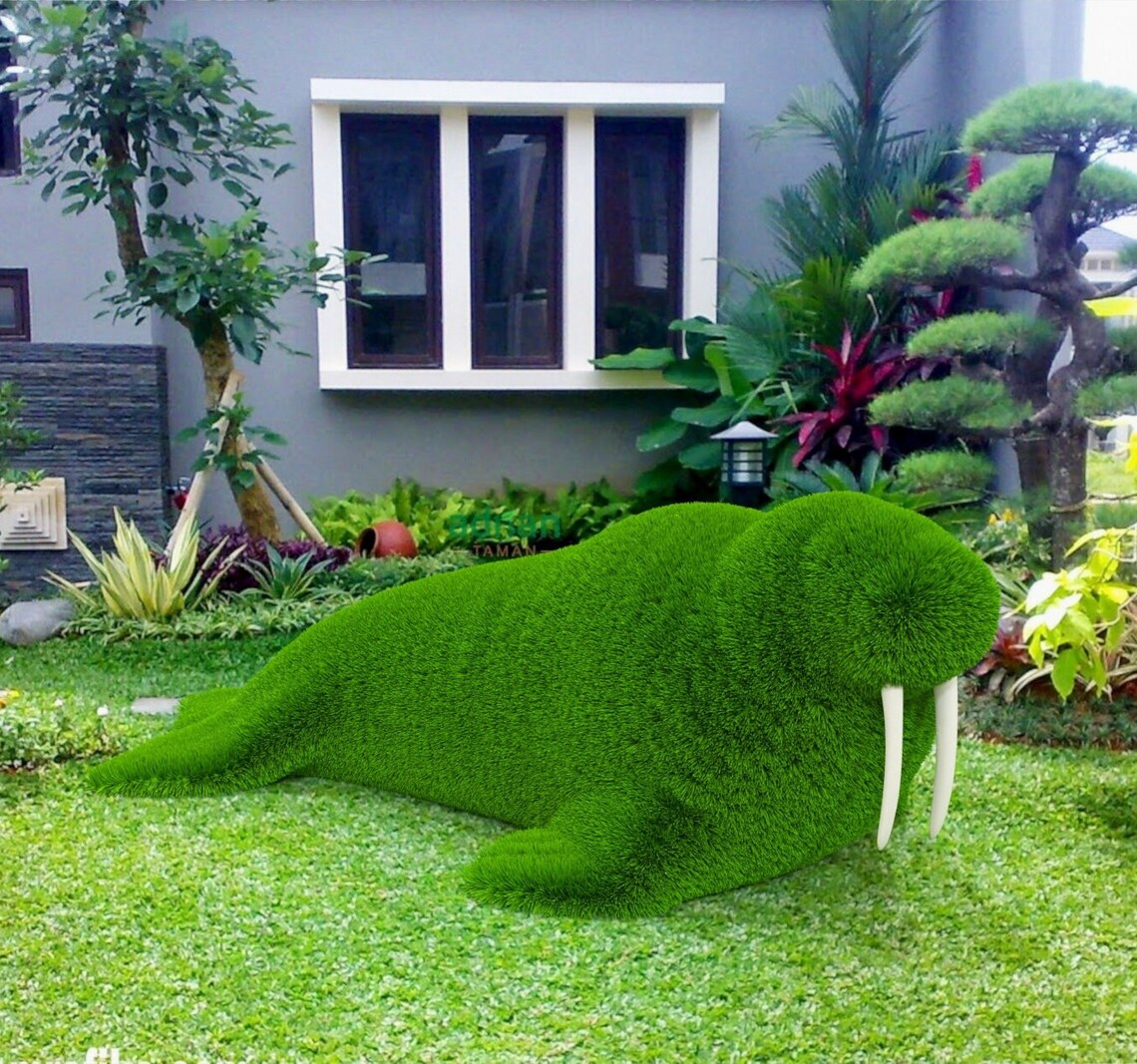 Outdoor Animal Walrus Topiary Green Figures Covered in Artificial Grass ...
