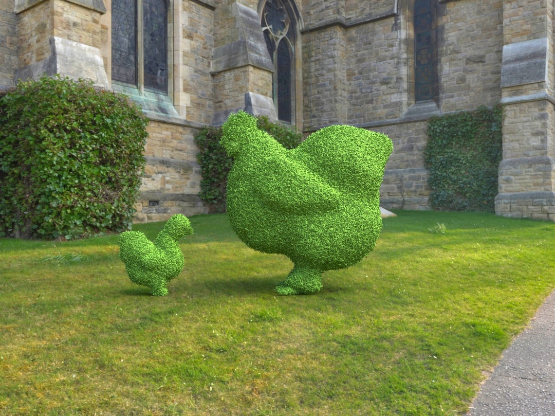 Outdoor Animal Chickens Topiary Green Figures Covered in Artificial ...