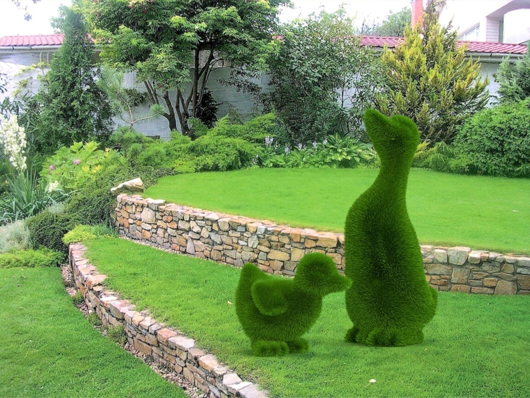 Outdoor Animal Duck and Duckling Topiary Green Figures Covered - Etsy