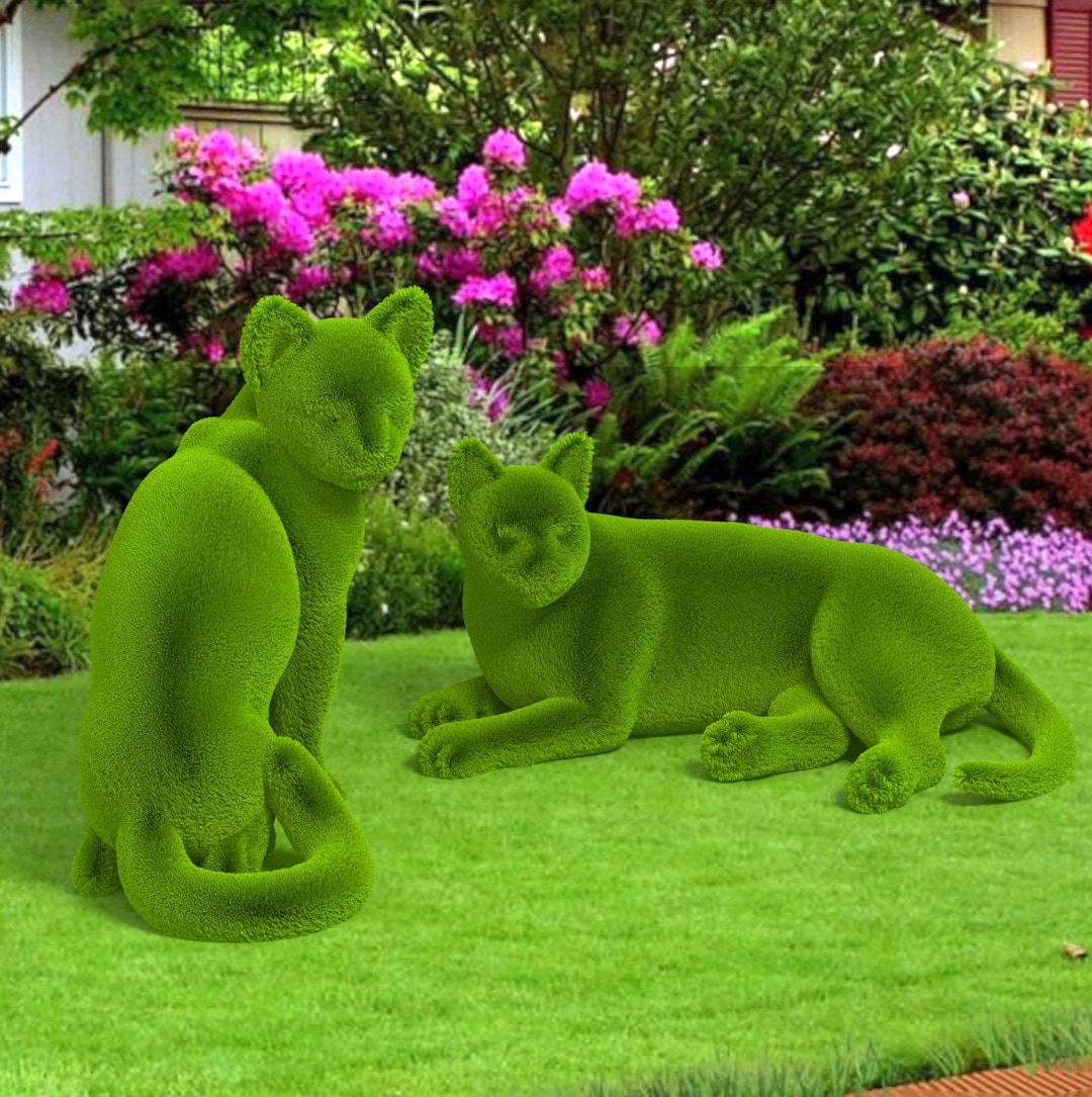 Artificial Grass Cat Topiary: Outdoor Garden Sculpture - Etsy