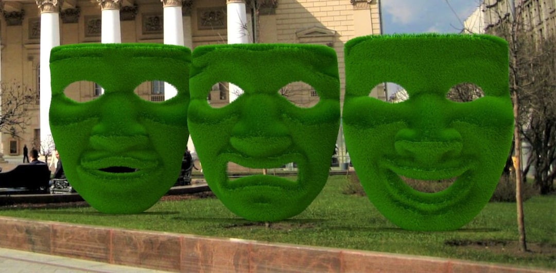 Outdoor Theatrical Masks Sculptures Topiary Green Figures in Artificial ...