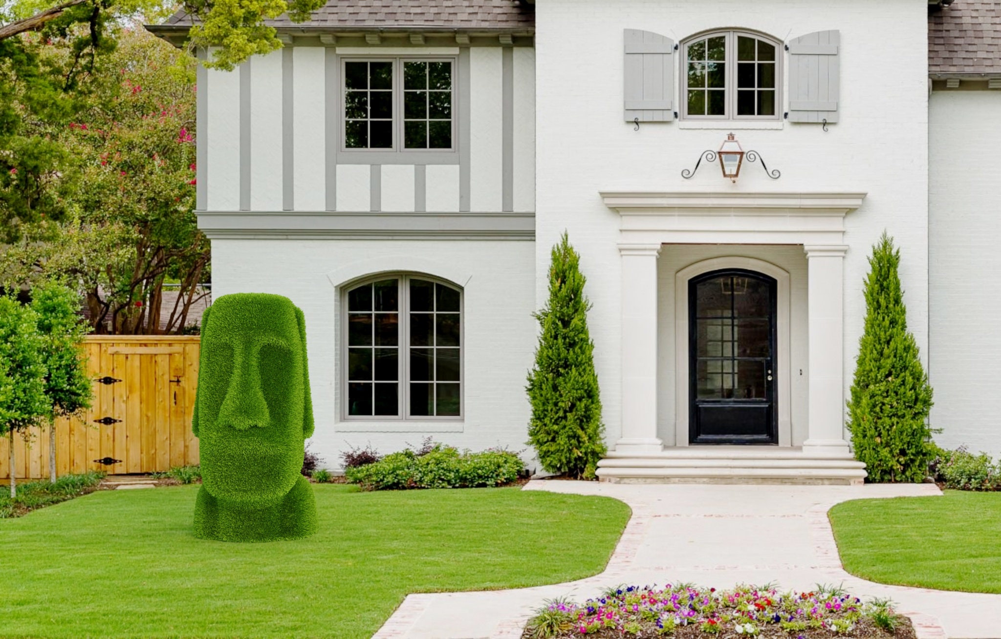 Outdoor Idol Moai Topiary Green Figures Covered in Artificial Grass ...