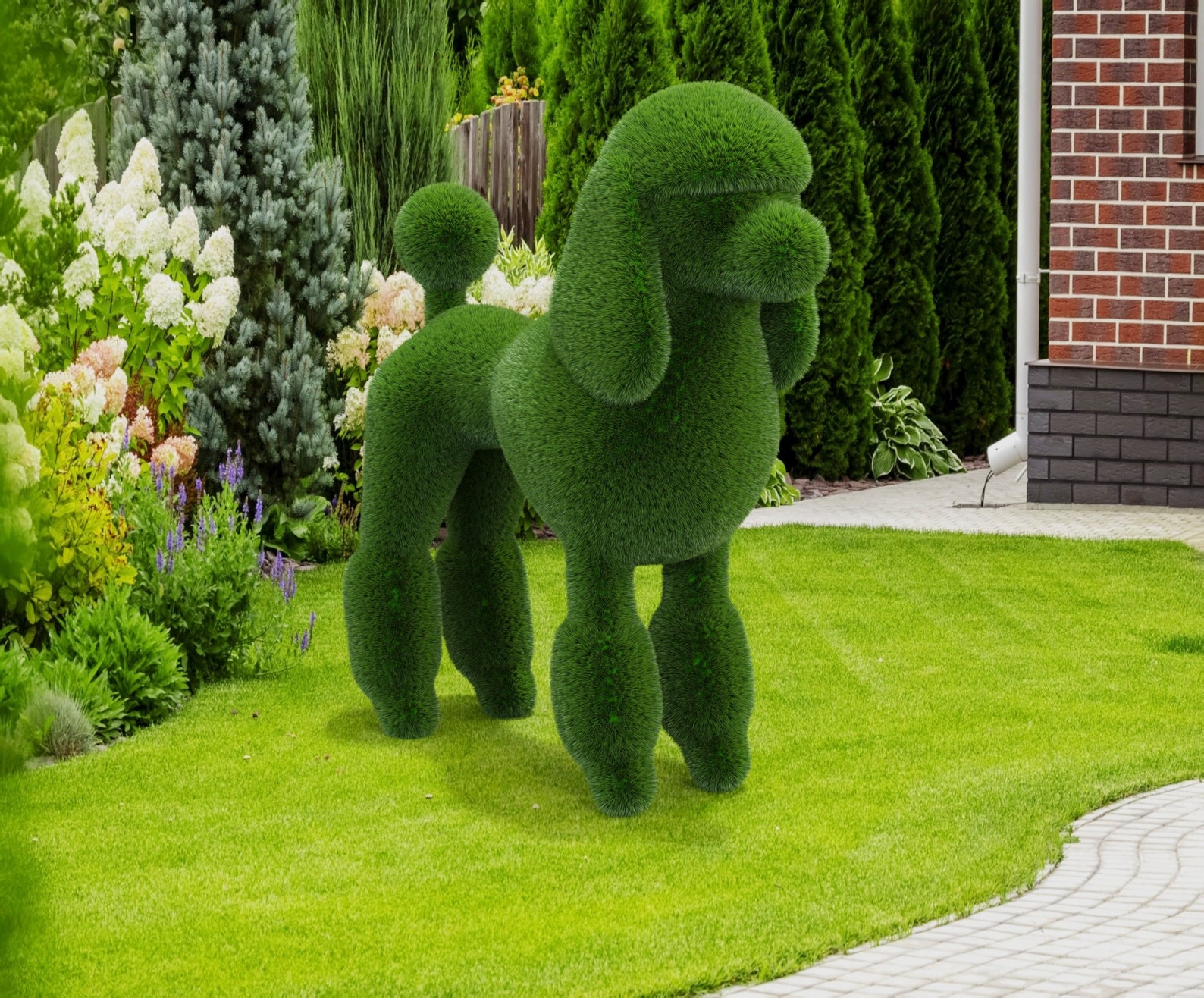 Outdoor Animal Poodle Topiary Green Figures Covered in Artificial Grass ...