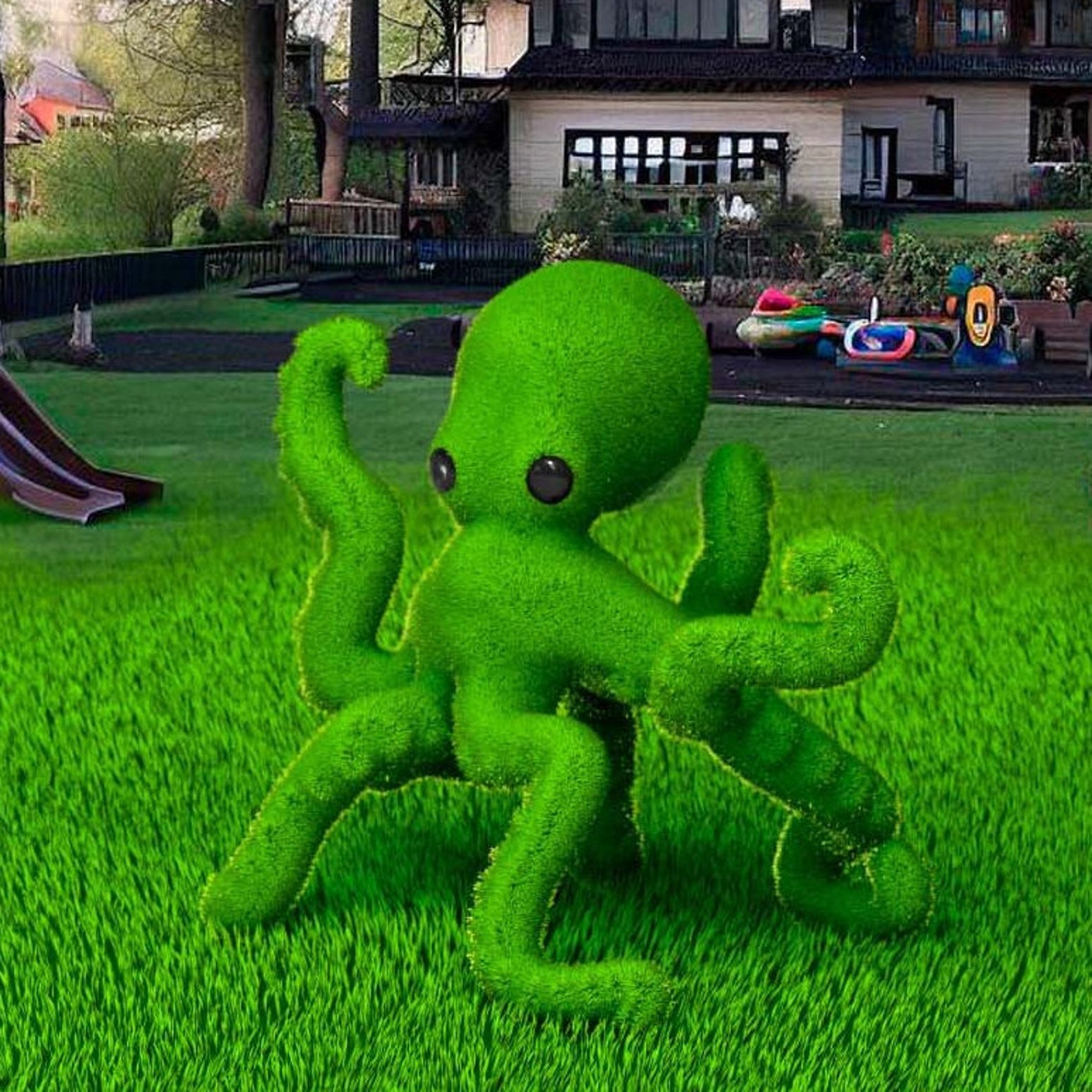 Outdoor Octopus Topiary Green Figures Covered in Artificial Grass ...