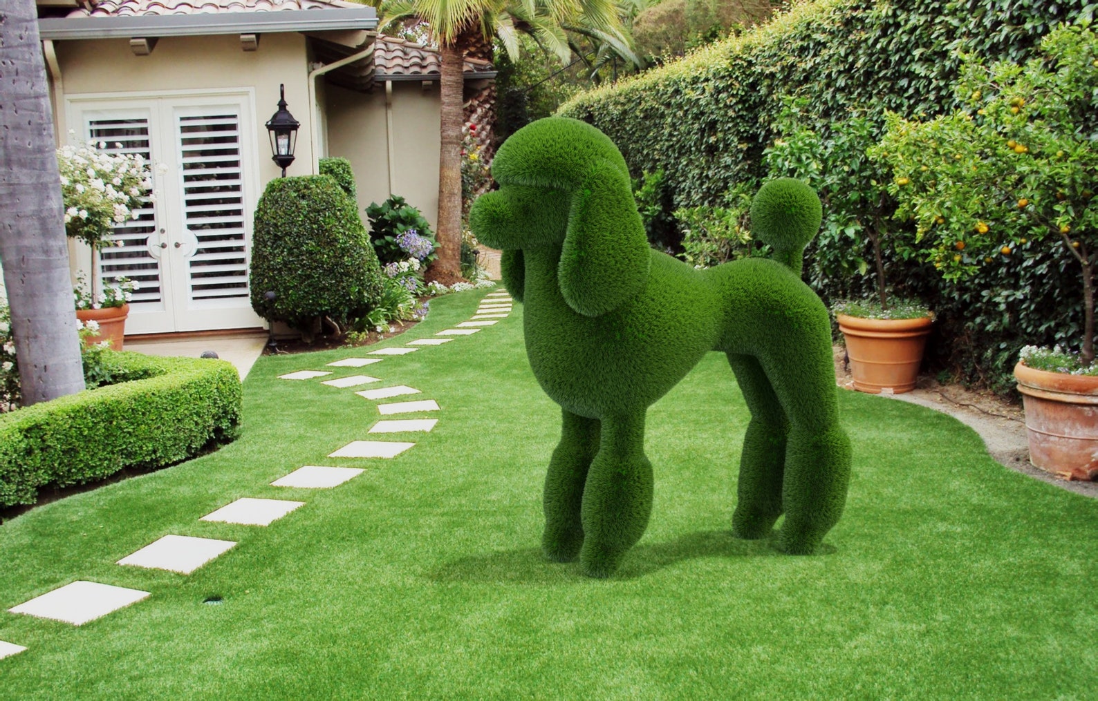 Outdoor Animal Poodle Topiary Green Figures Covered in Artificial Grass ...