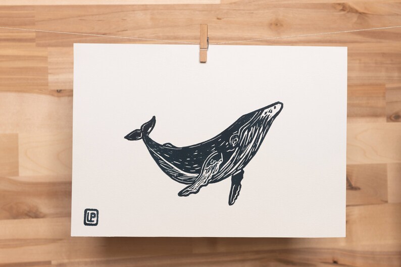 Whale Lino Print - Etsy