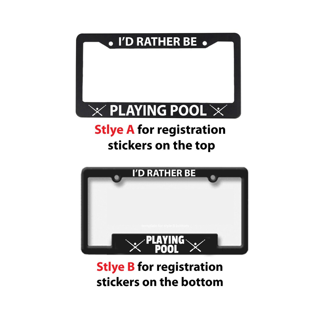 Pool License Plate Frame - I'D Rather Be Playing Pool - Car Tag Frame ...