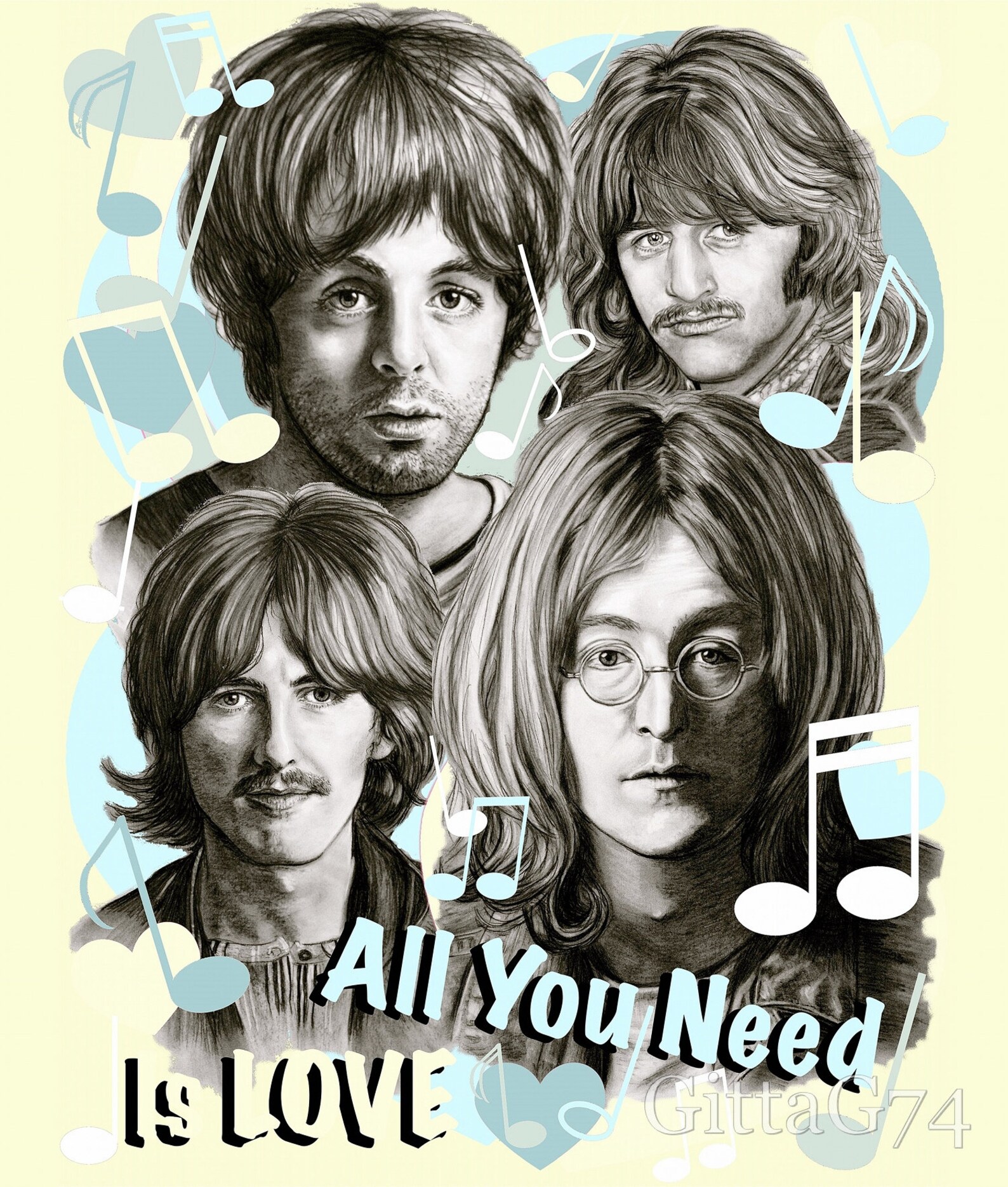 The Beatles Instant Download, Collage, Portrait Hand Drawn, All You ...
