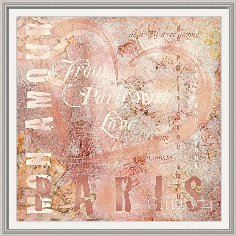 Shabby Chic Instant Download, From Paris With Love Salmon Pink Beige ...