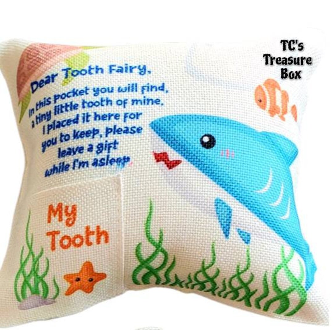 Shark Tooth Fairy Pillow, Lost Tooth Pillow, Tooth Pocket Pillow, Fairy ...