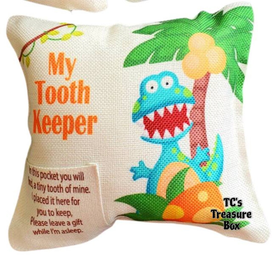 Dinosaur Tooth Fairy Pillow, Lost Tooth Pillow, Tooth Pocket Pillow ...
