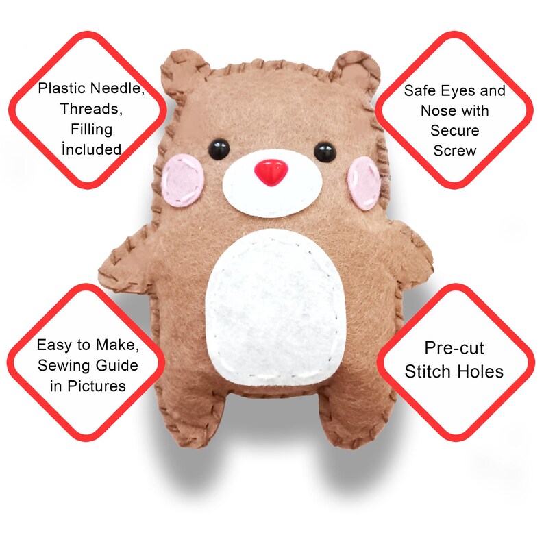Cute Brown Bear Felt Toy Sewing Kit for Kids - Montessori Inspired ...
