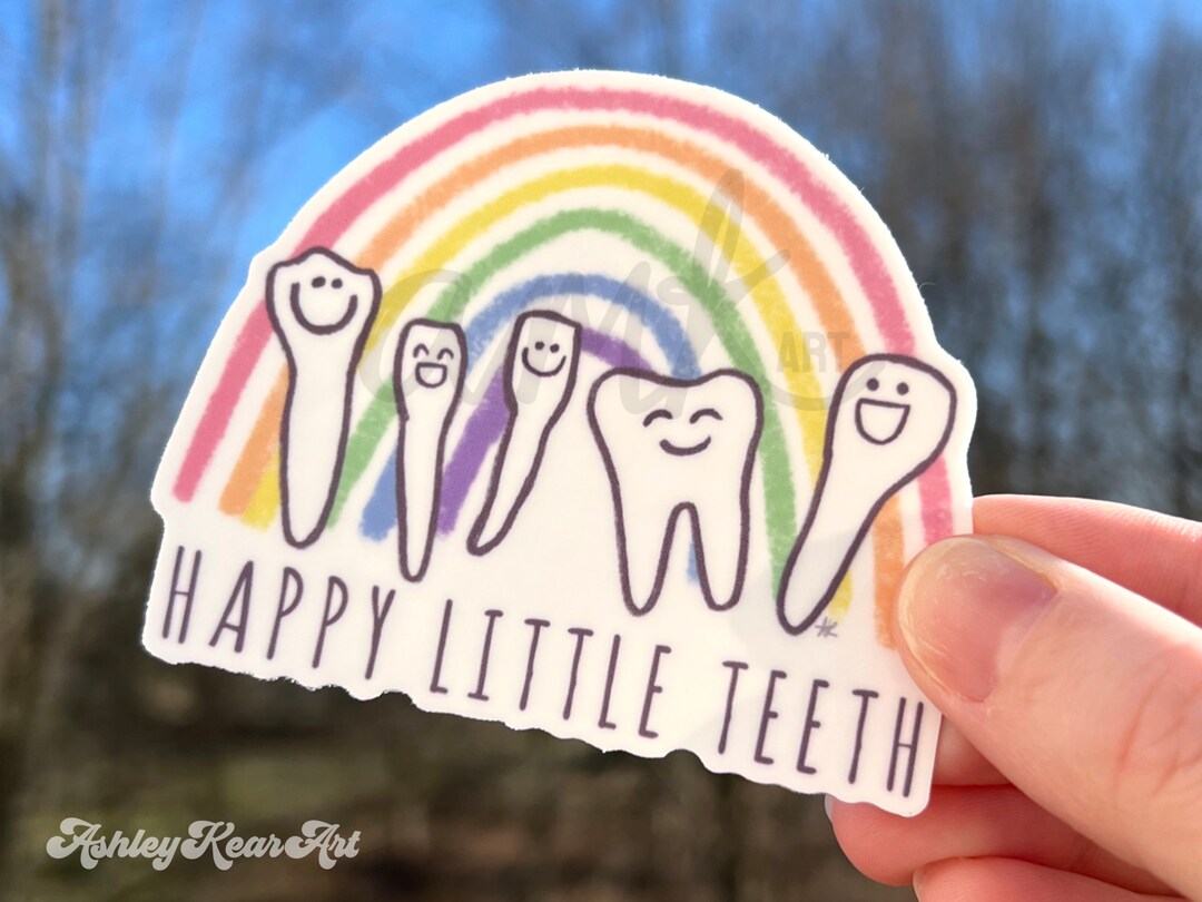Happy Little Teeth Dental Sticker, Cute Dental Sticker, Dentistry ...