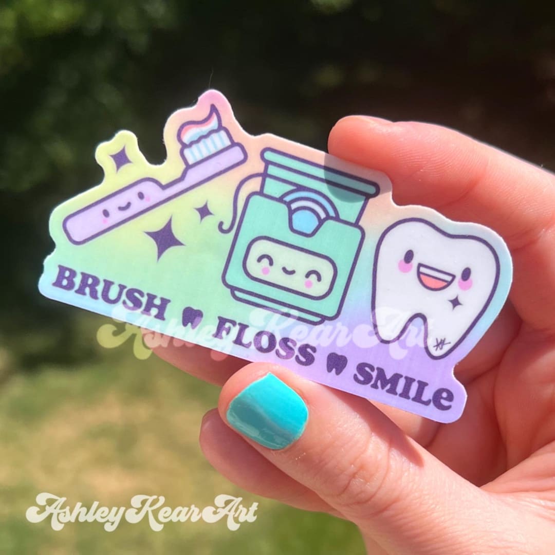 Dental Sticker, Brush Floss Smile Sticker, Cute Dental Sticker ...