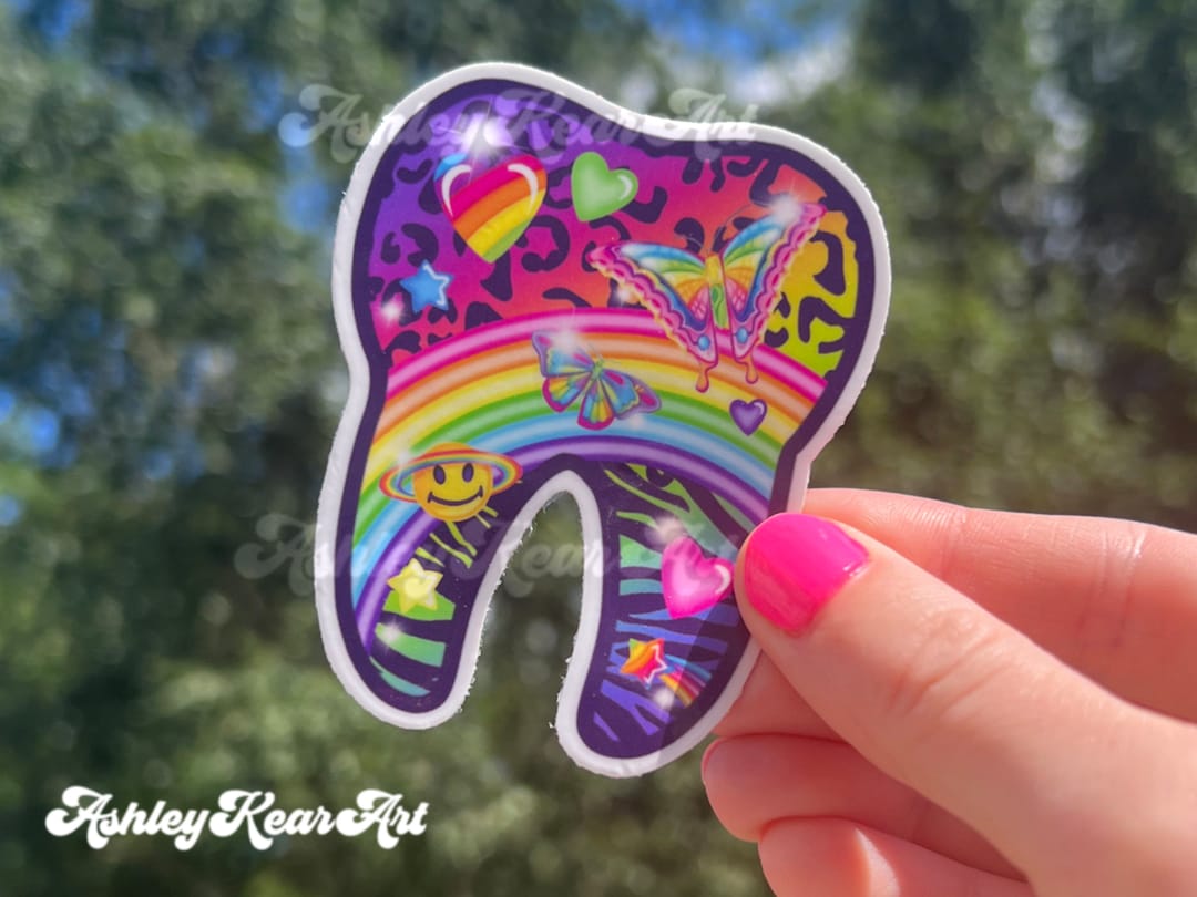 90s Tooth Sticker, Rainbow Tooth Sticker, Dental Sticker, Rdh Sticker ...