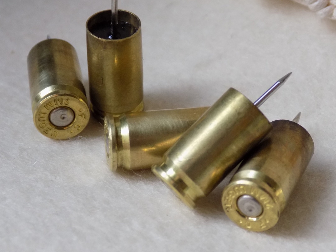 Bullet Casing Push Pins | 9mm Brass Thumb Tacks | Rustic Office Decor ...