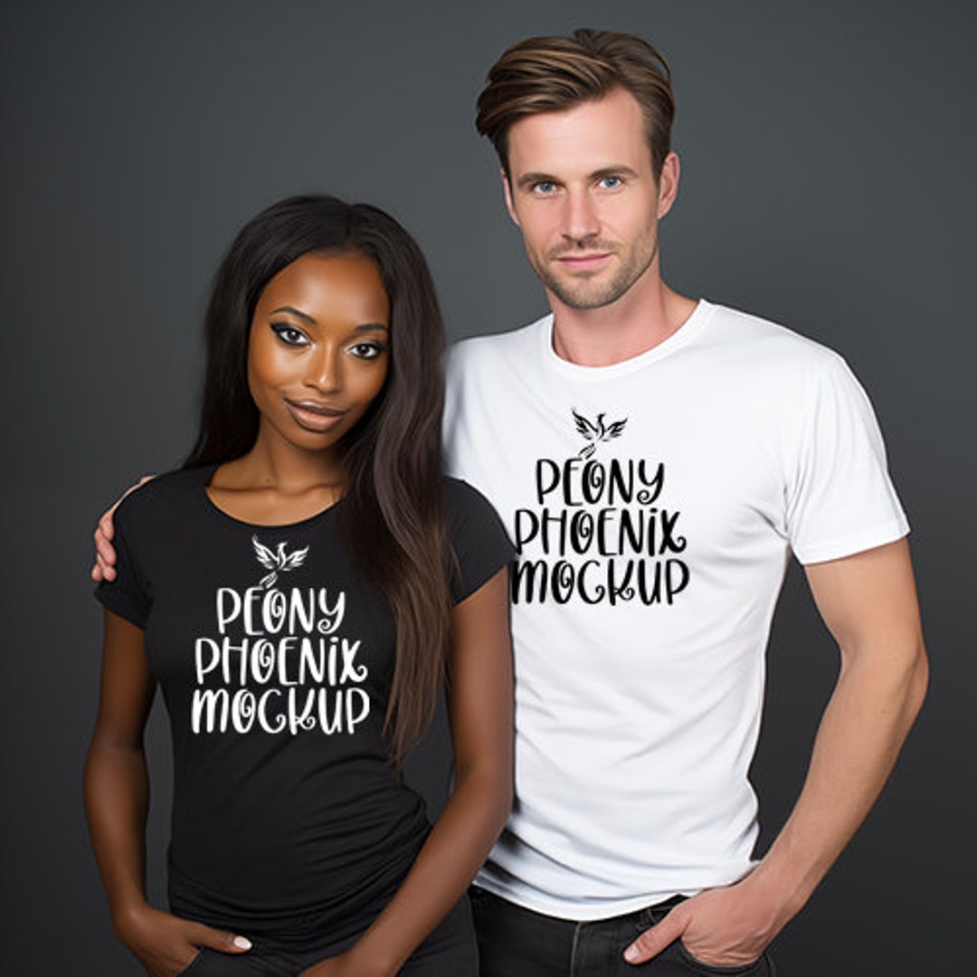 Interracial Couple Mockup, Black T-shirt Mockup, Interracial Mockup ...